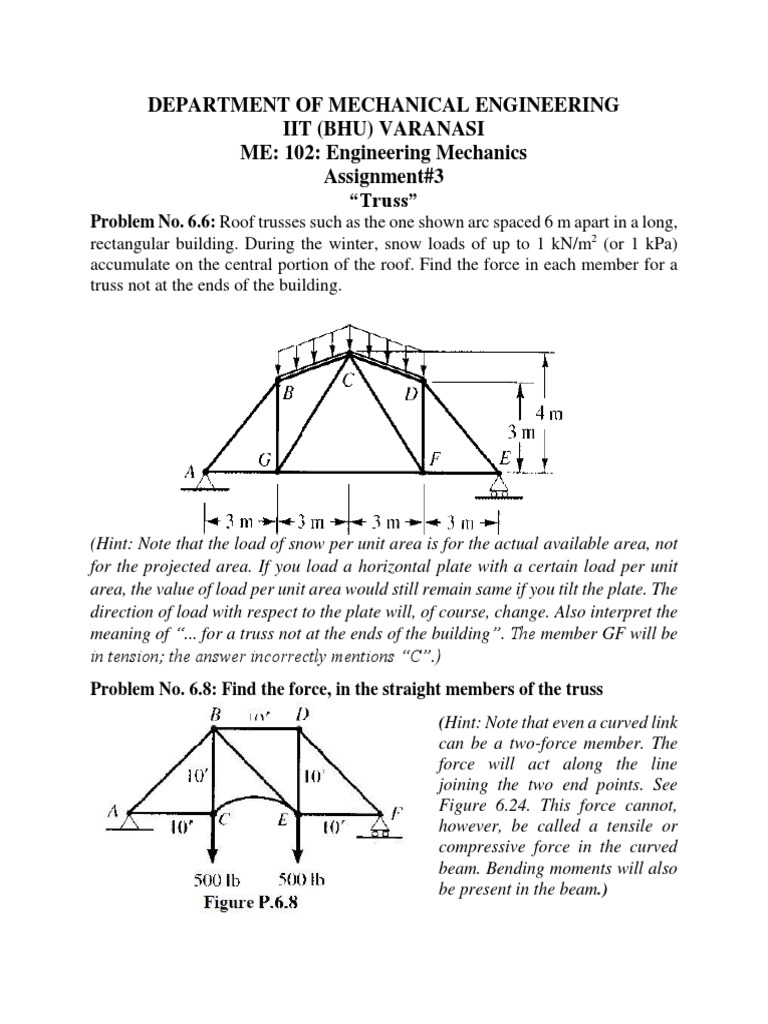 Assignment#3 (TRUSS) | PDF | Truss | Beam (Structure)