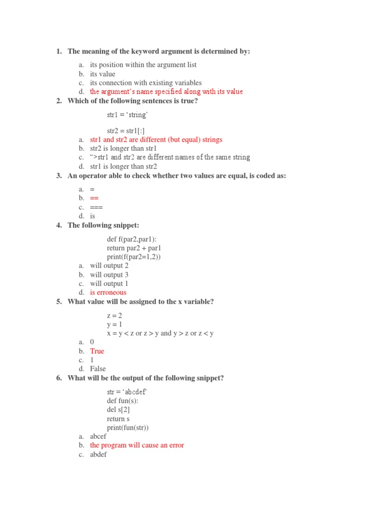 Python Programming Quiz Questions | PDF | Parameter (Computer ...