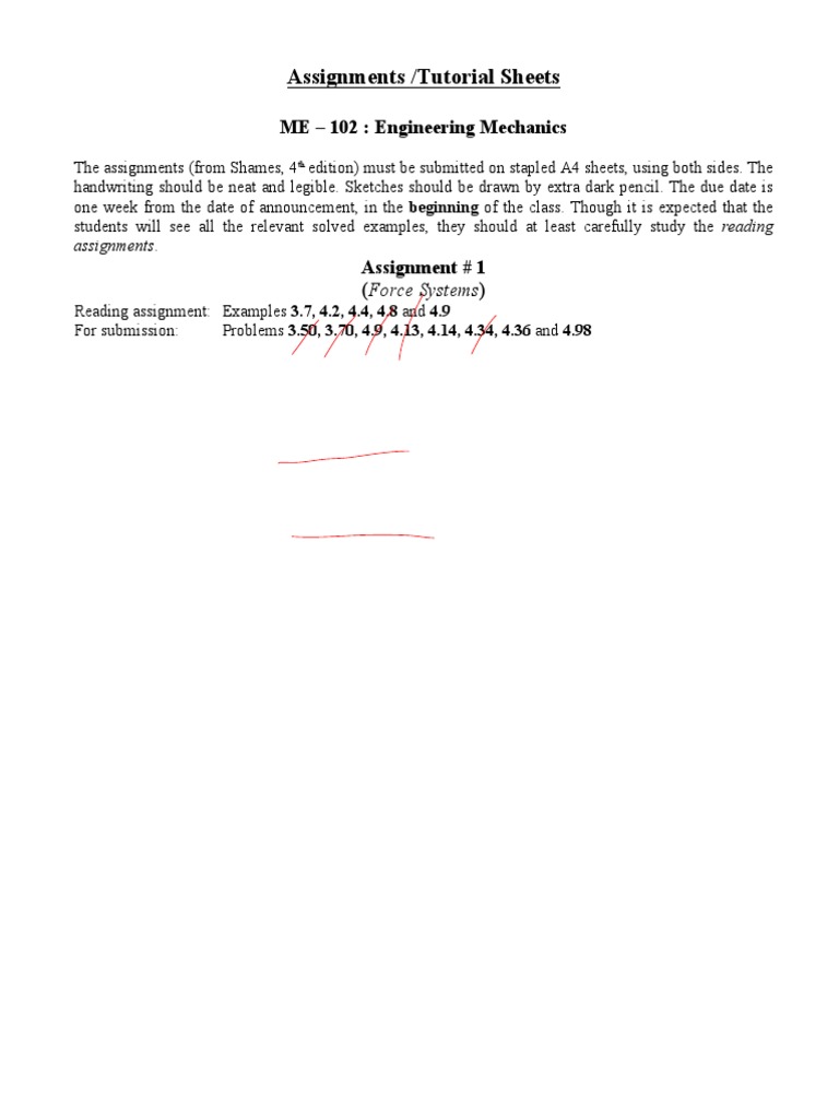 Assignments /tutorial Sheets: ME - 102: Engineering Mechanics | PDF ...