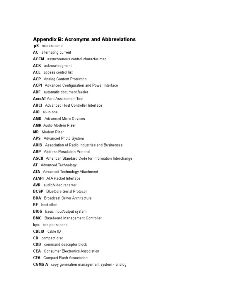 Appendix B: Acronyms and Abbreviations | PDF | Device Driver | Computer ...