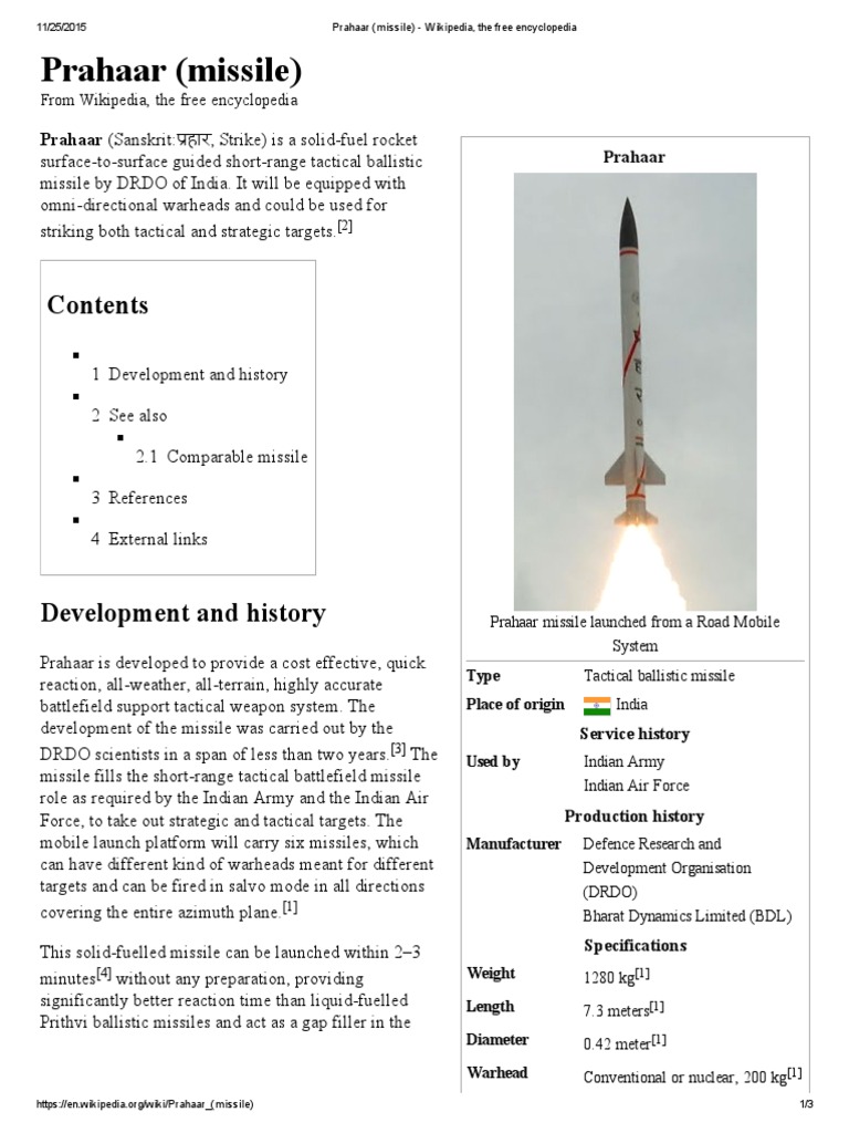 Prahaar (Missile) - Wikipedia, The Free Encyclopedia | PDF | Missile ...