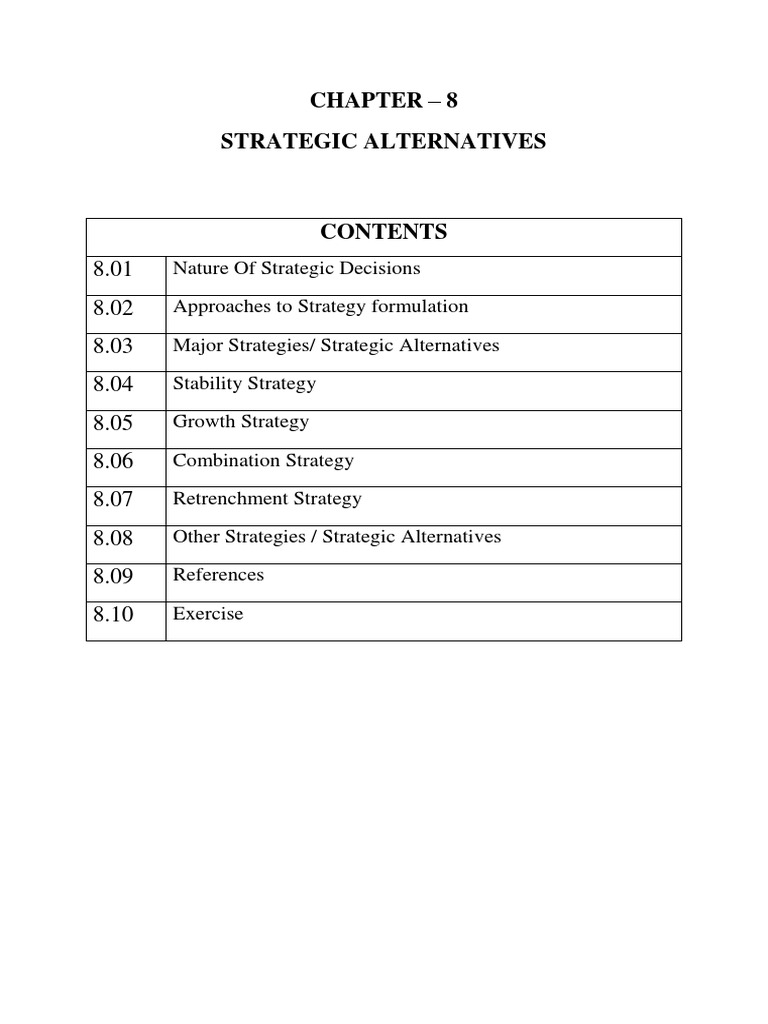 Chapter 8 Strategic Alternatives | PDF | Benchmarking | Strategic ...