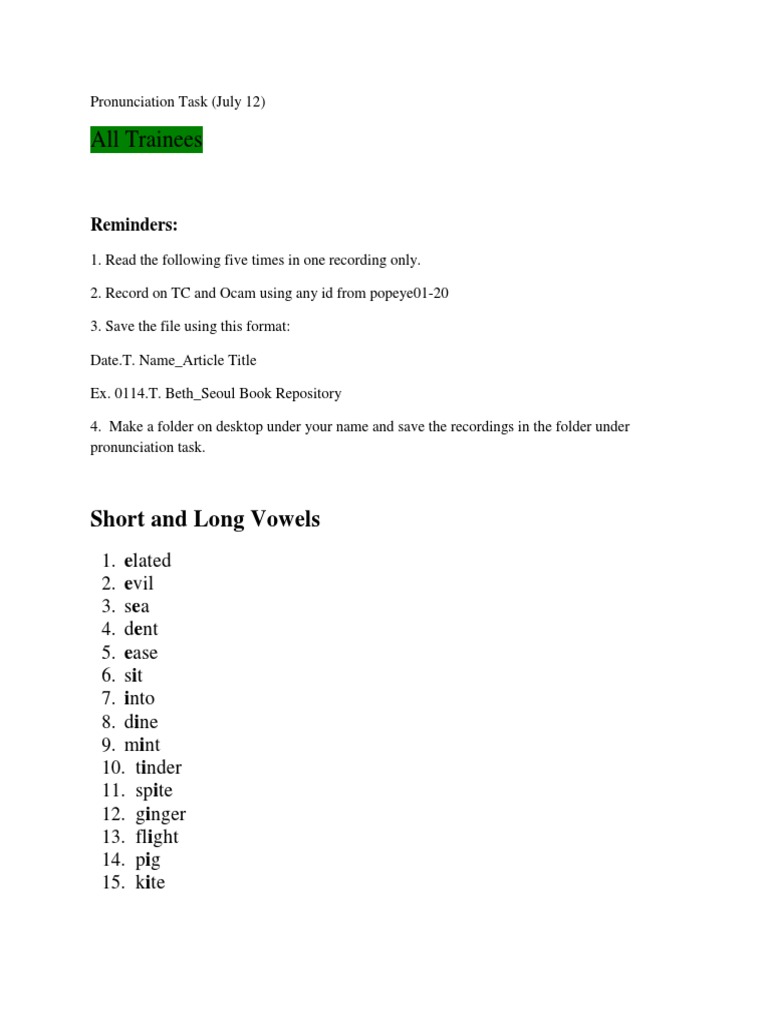 Pronunciation Task | PDF