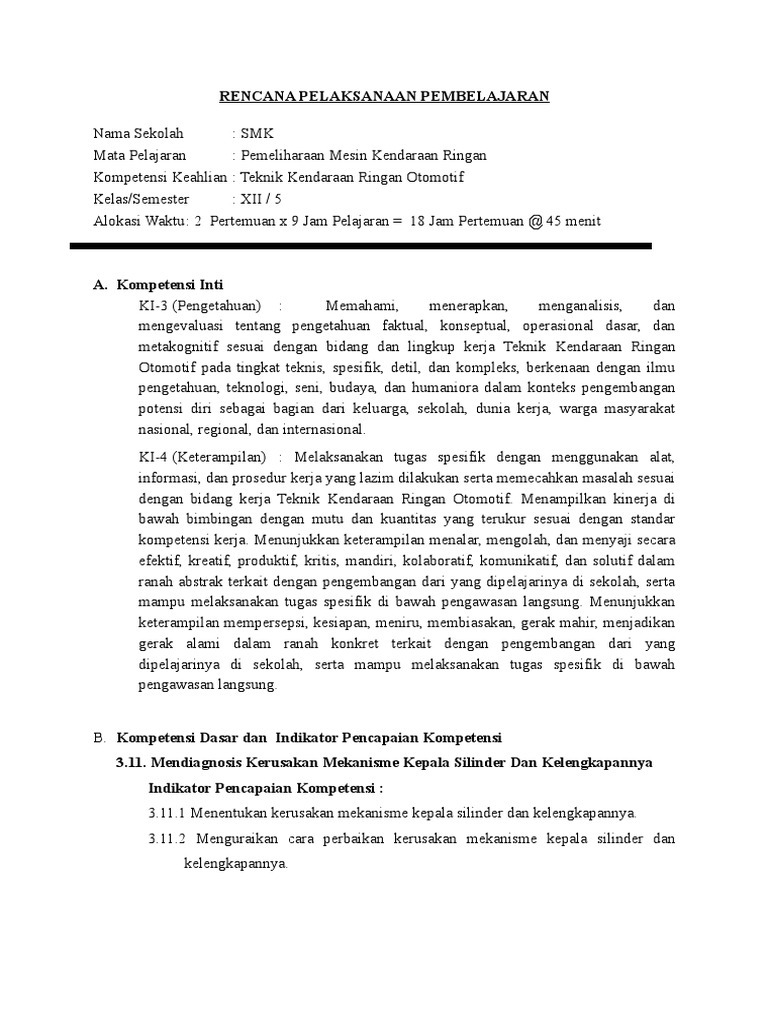 Contoh RPP PBL Untuk Kelas XI & XII | PDF
