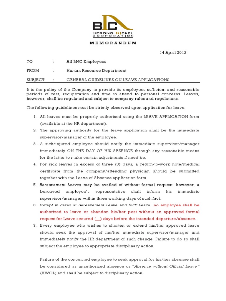 Leave Memo | PDF | Leave Of Absence | Virtue