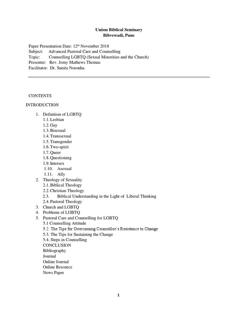 Union: Biblical Seminary Bibvewadi, Pune | PDF | Lgbt | LGBTQIA+ Studies