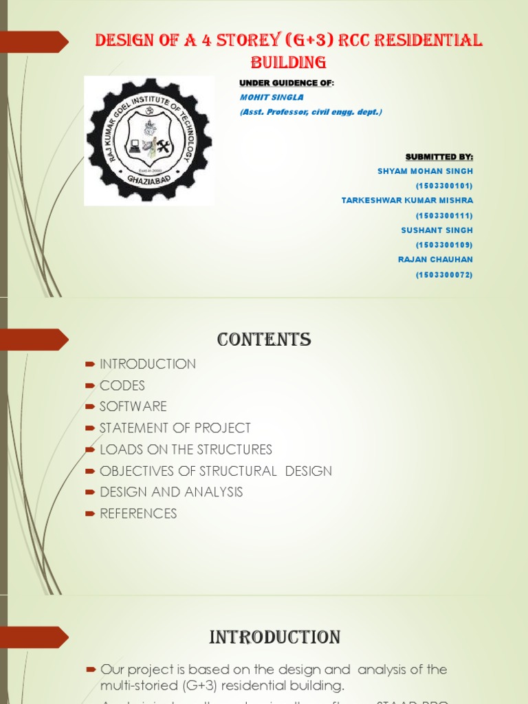 Design of A 4 Storey (G+3) RCC Residential Building: Mohit Singla (Asst ...