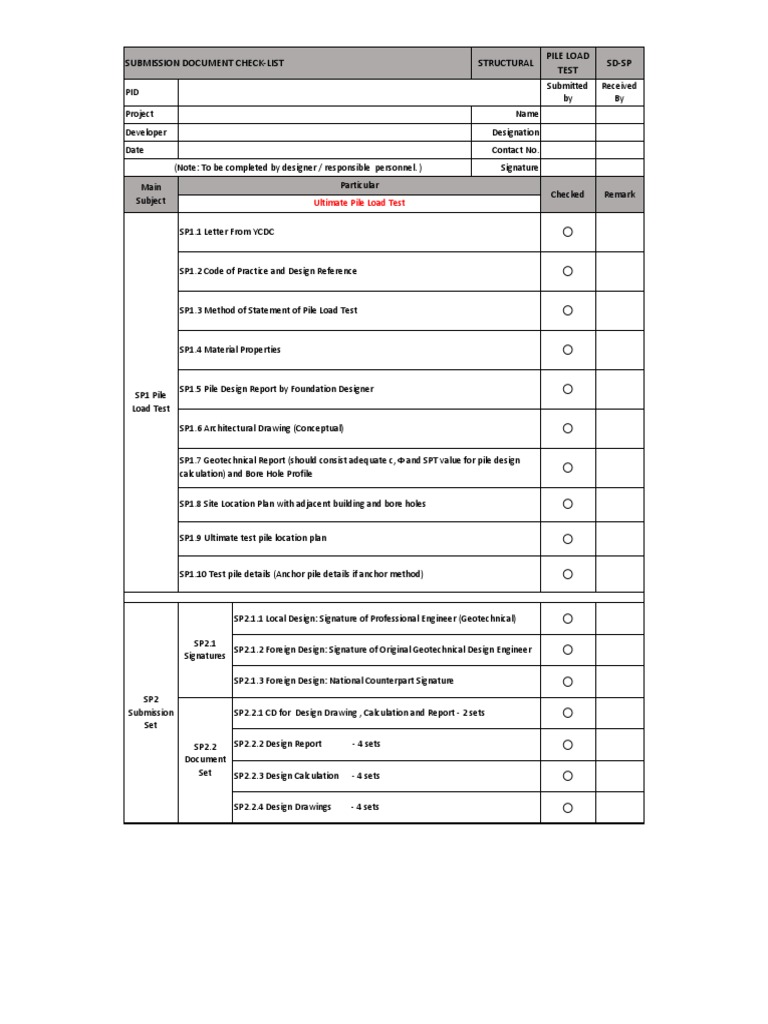 CQHP Ultimate Pile Load Test Checklist | PDF | Geotechnical Engineering ...