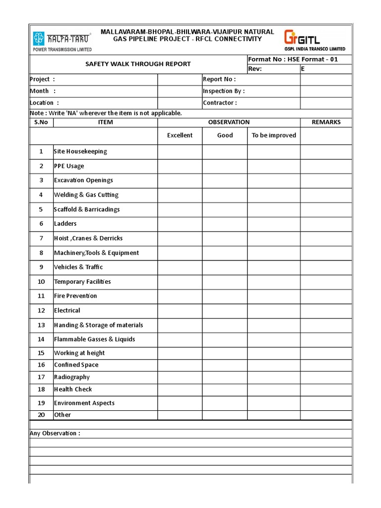 01 Walk Through Report-MONTHLY | PDF