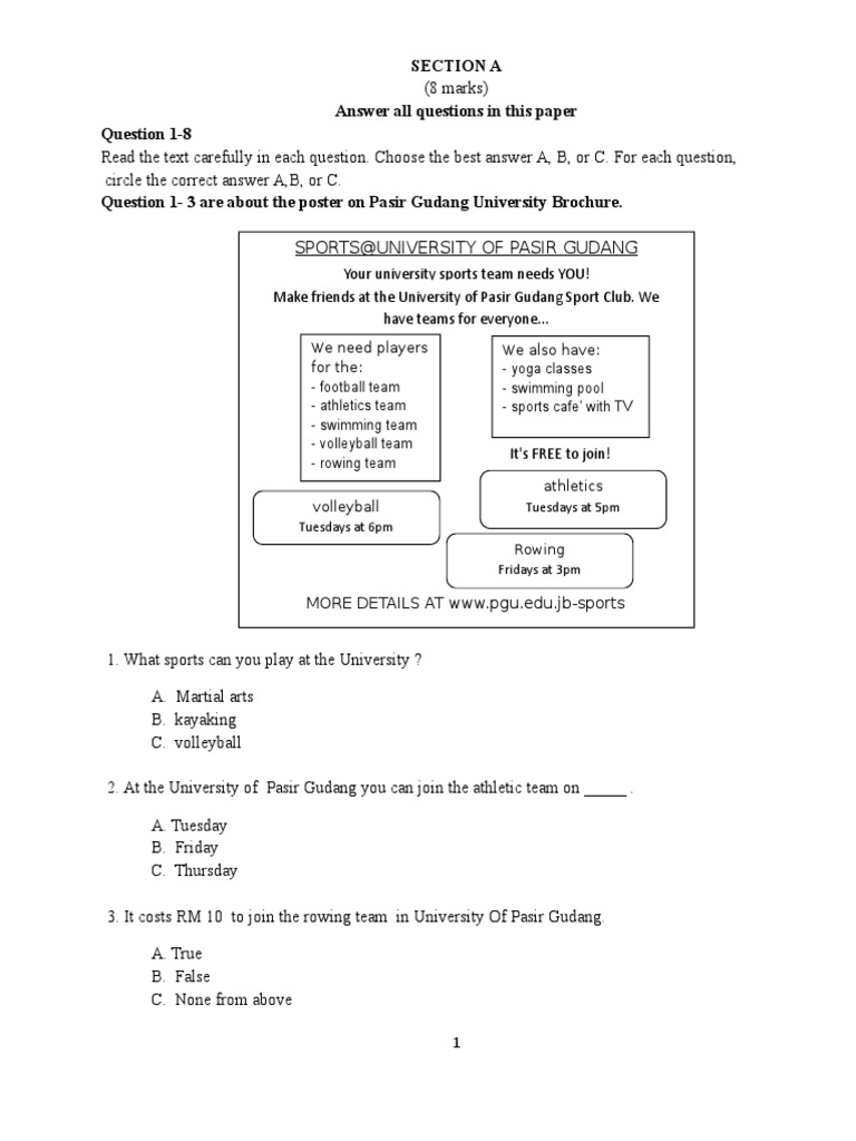 FORM 1 UJIAN - pt3 Format | PDF | Sports | Leisure
