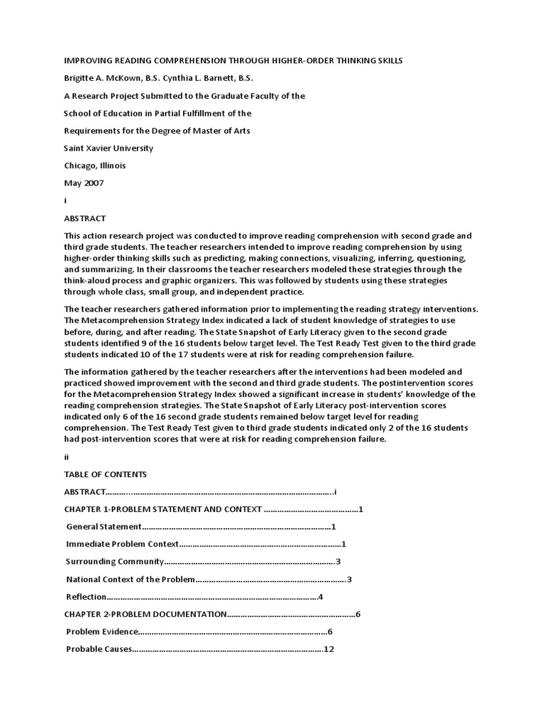 Improving Reading Comprehension Through Higher Research Pdf Phonics Reading Comprehension 2872
