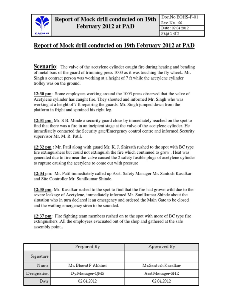 Mock Drill Report | PDF | Valve | Gases