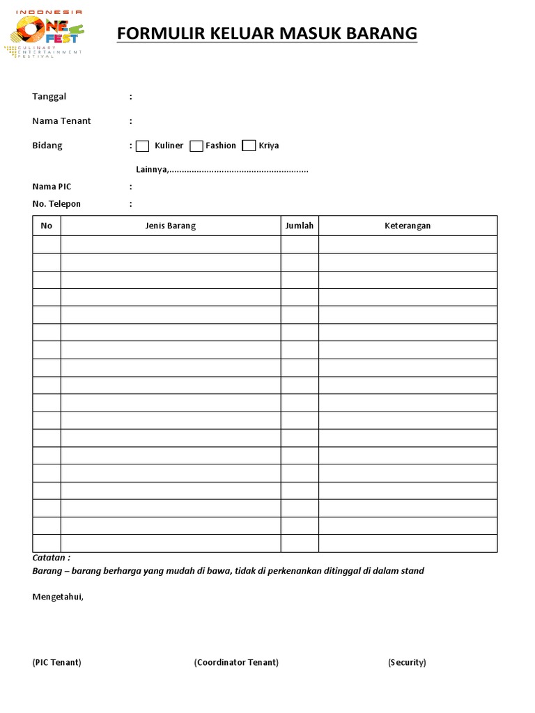 Formulir Keluar Masuk Barang | PDF
