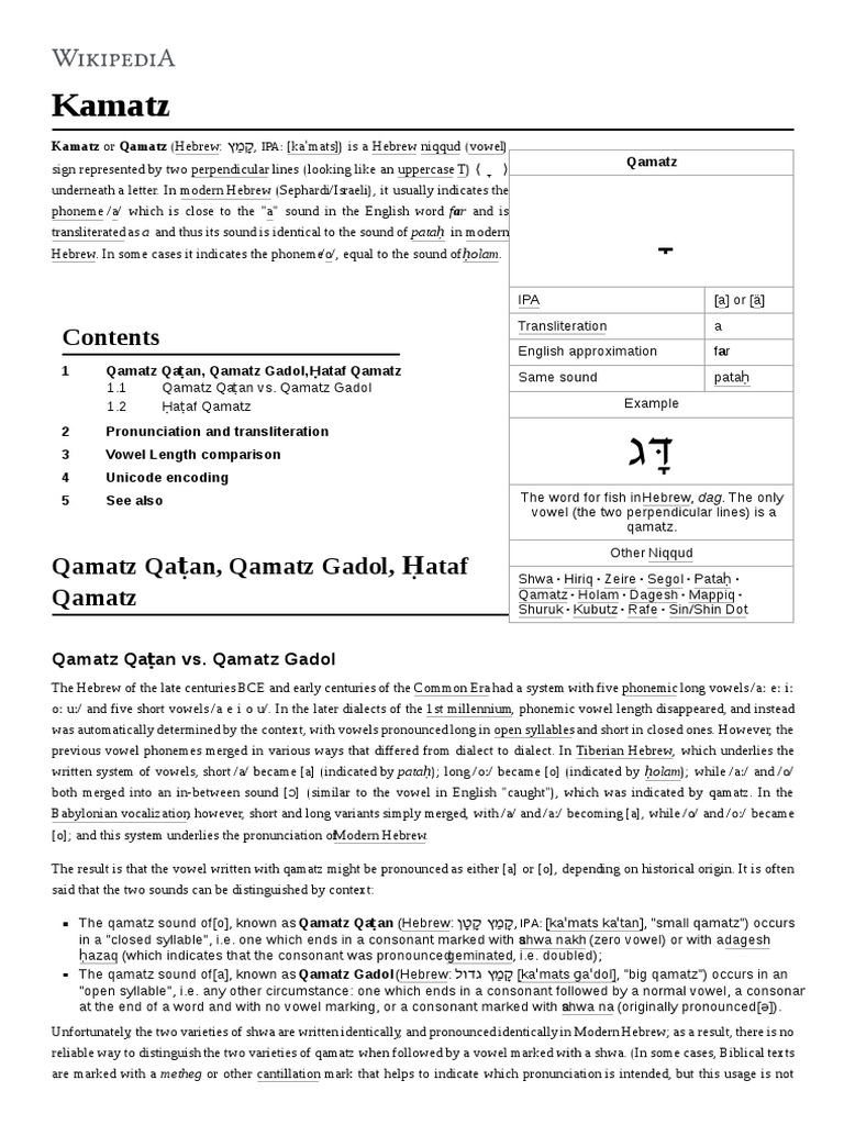 Kamatz: Qamatz Kamatz or Qamatz (Hebrew | PDF | Notation | Symbols