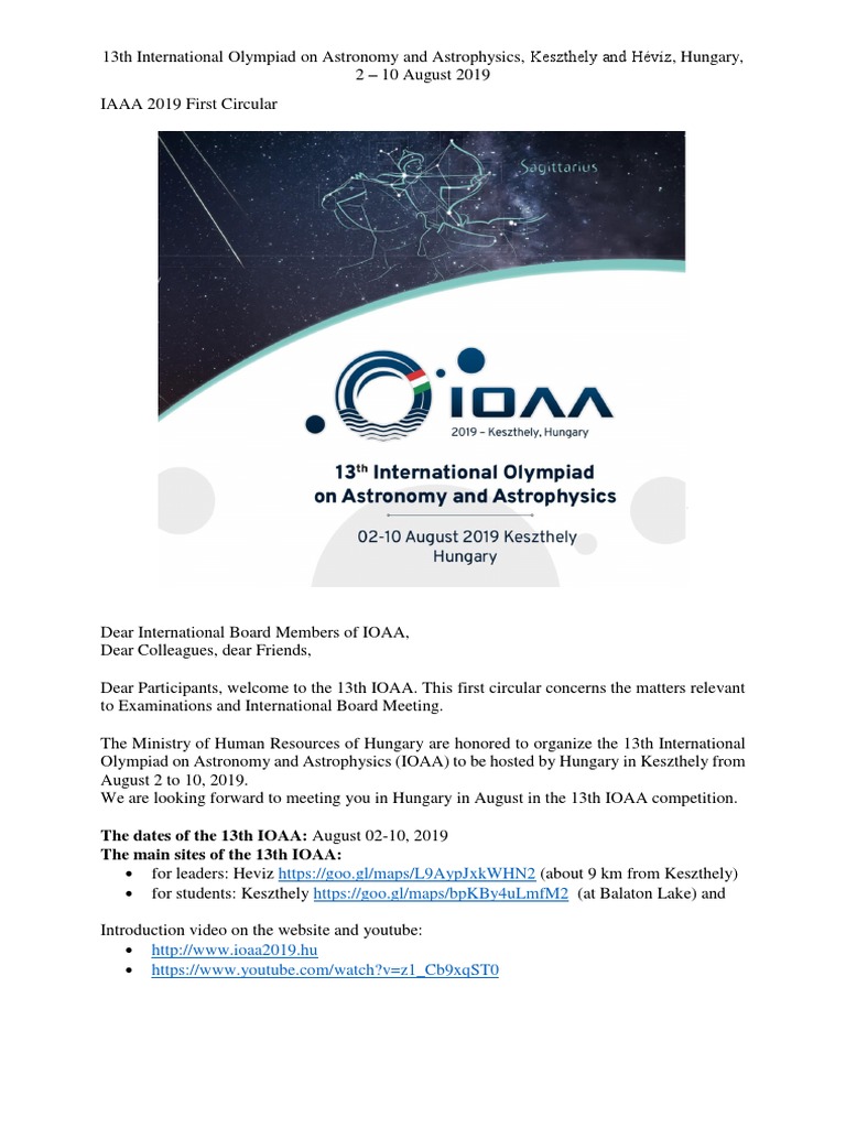 1st Circular of 13th Ioaa in Hungary | PDF