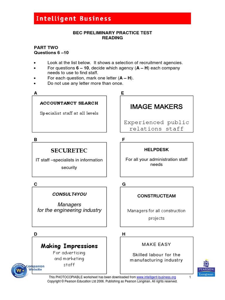 BEC Prelim Reading Part Two PDF | PDF | Business