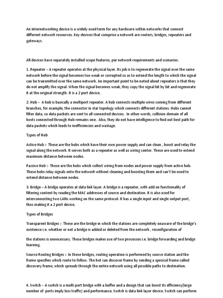 An Internetworking Devices | PDF | Network Topology | Network Switch