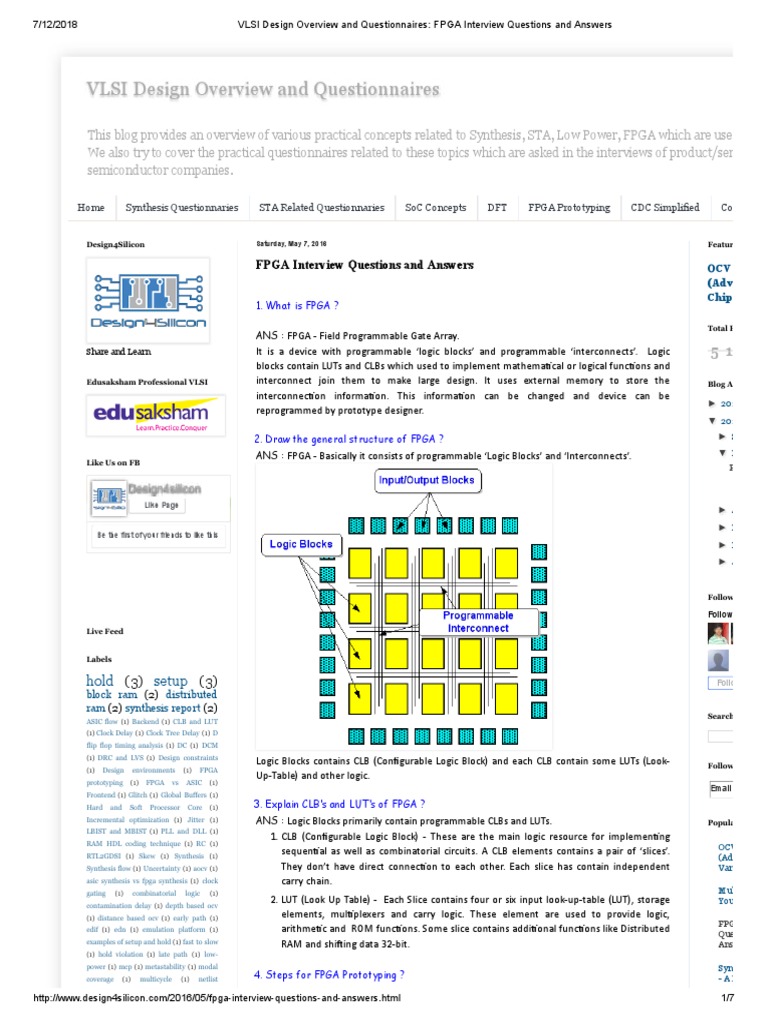 VLSI Design Overview and Questionnaires - FPGA Interview Questions and Answers PDF | PDF | Field ...