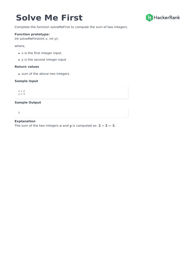 Sum Two Integers Function Guide | PDF | Science & Mathematics | Computers