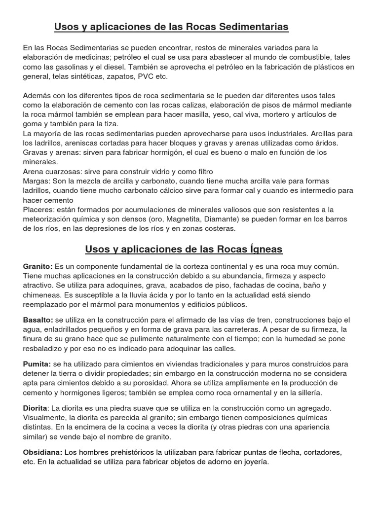 Usos de Rocas en Construcción y Más | PDF | Roca (geología) | Arcilla