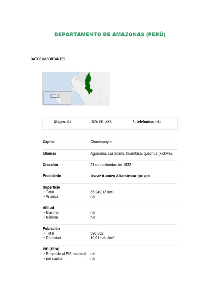 Datos del Departamento de Amazonas, Perú | PDF | Naturaleza
