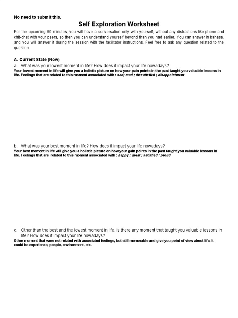 Worksheet Self Exploration 1 | PDF | Self-Improvement