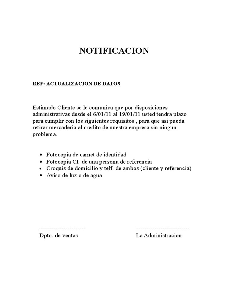 Notificacion para Actualizacion de Datos | PDF