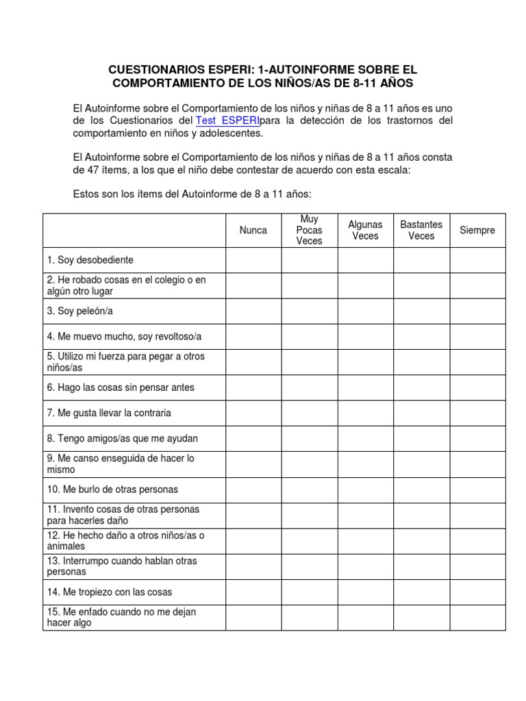 Autoinformes y cuestionarios para la detección de trastornos del ...