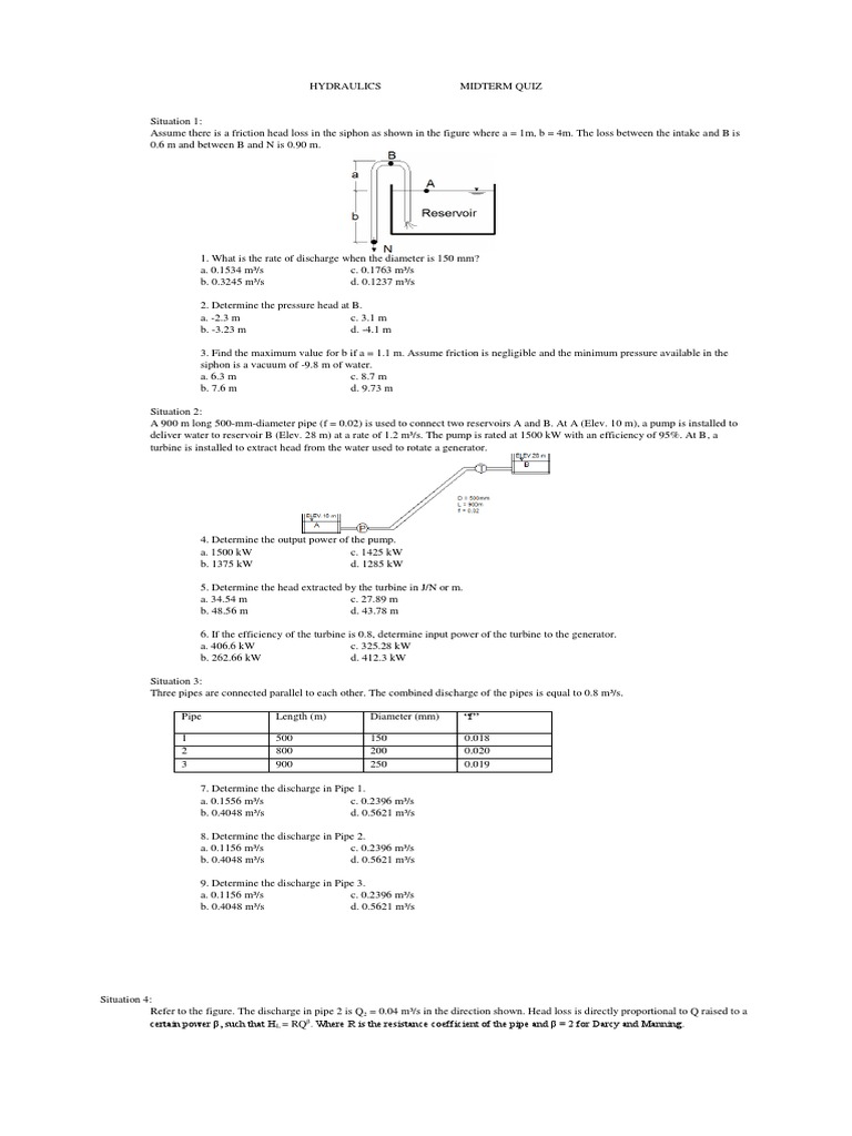 Hydraulics Practice Questions | PDF | Chemical Engineering | Materials Science