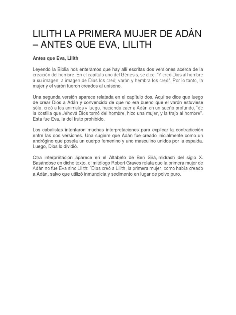 Lilith: La primera mujer antes de Eva | PDF | Lilith | Víspera