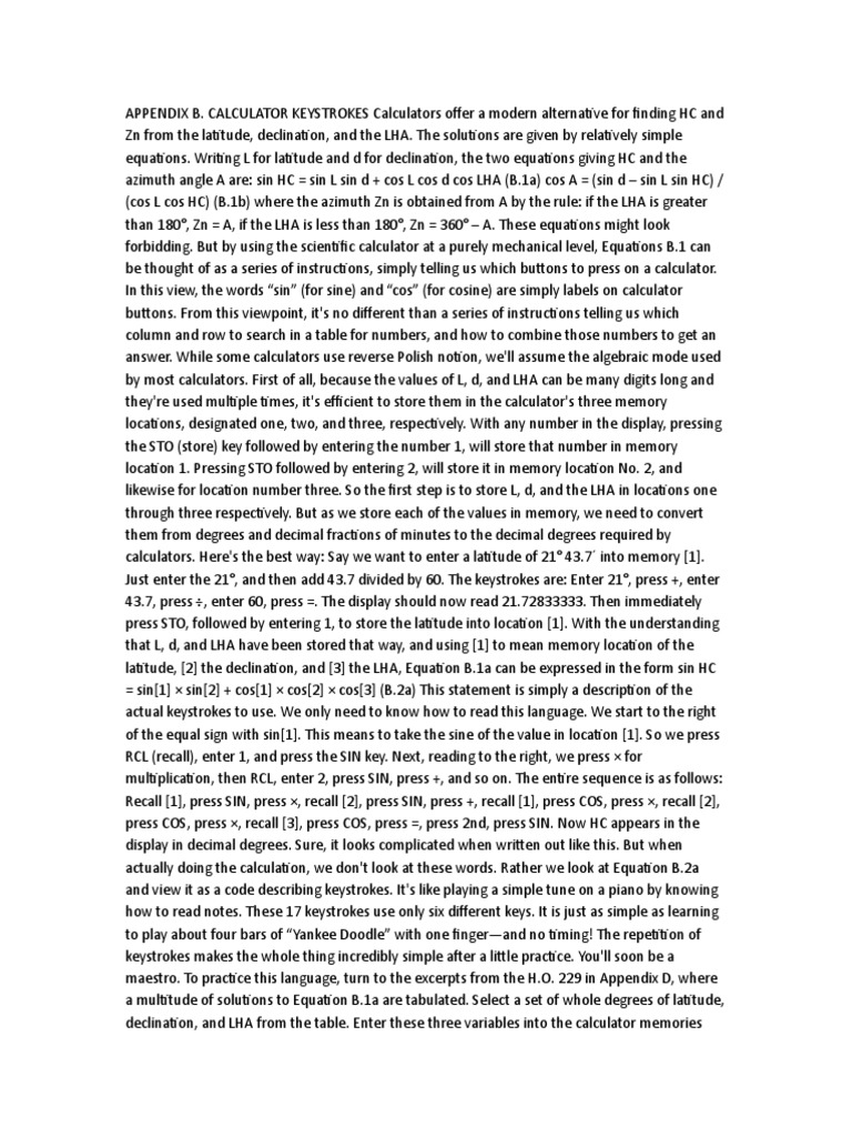 Calculator Sight Reduction | PDF | Trigonometric Functions | Sine