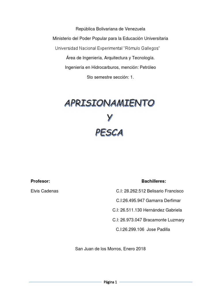 Aprisionamiento y Pesca Grupo # 6 | PDF | Petróleo | Viscosidad