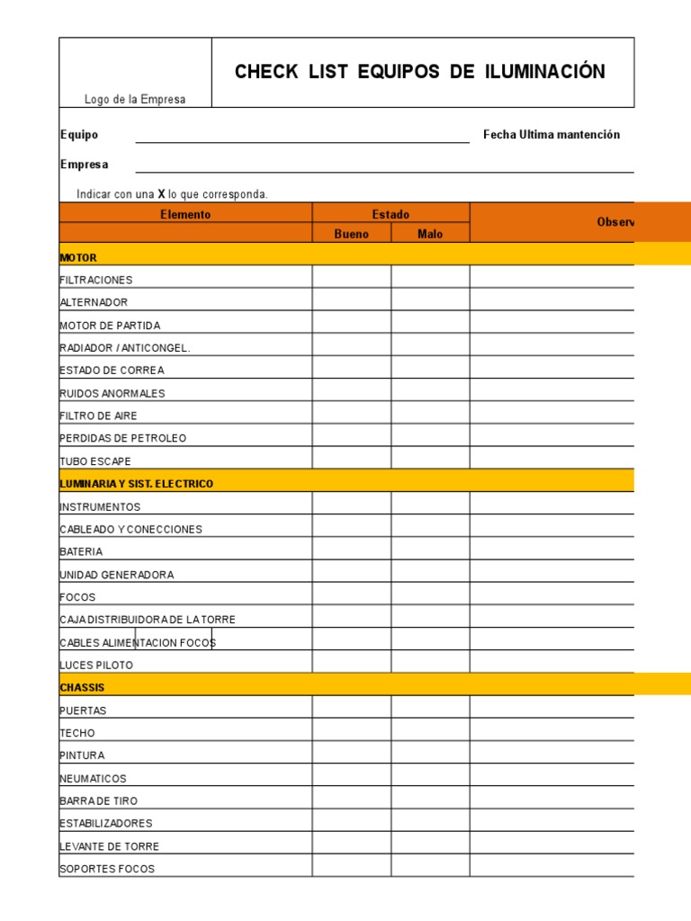 Check List Equipos De Iluminación: Logo de la Empresa