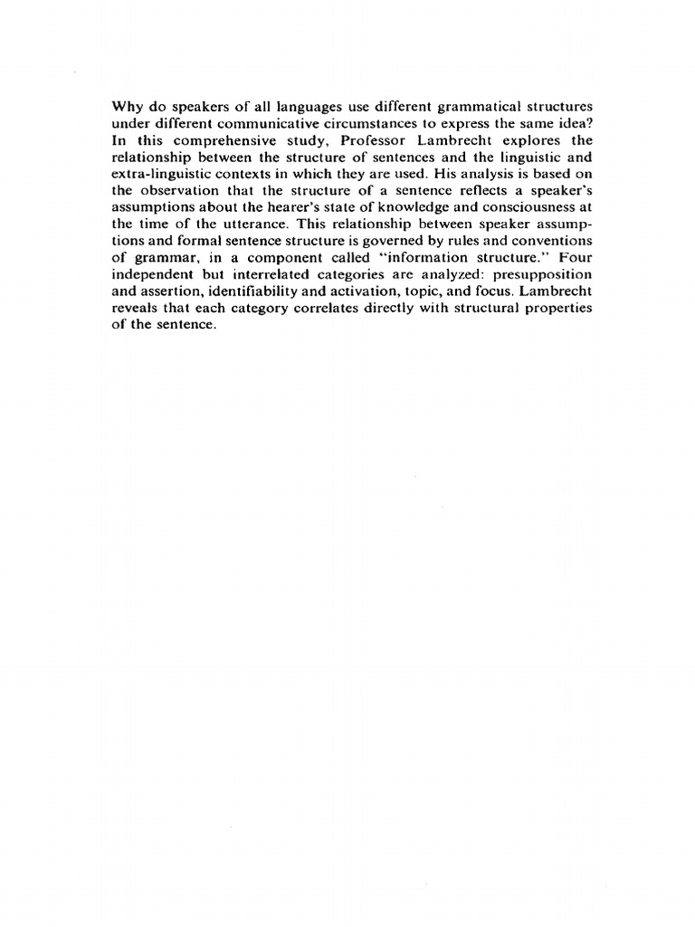Lambrecht K.-Information Structure and Sentence Form - Topic, Focus ... Lambrecht K.-Information Structure and Sentence Form - Topic, Focus ...