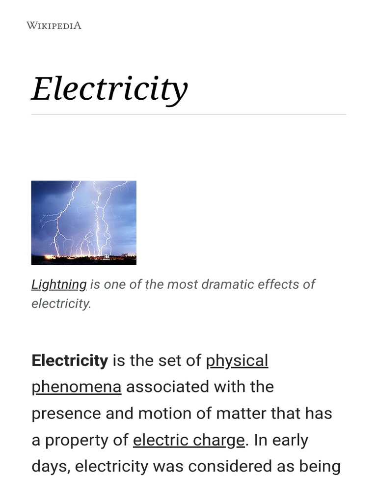 Electricity - Wikipedia | PDF | Electricity | Electric Current