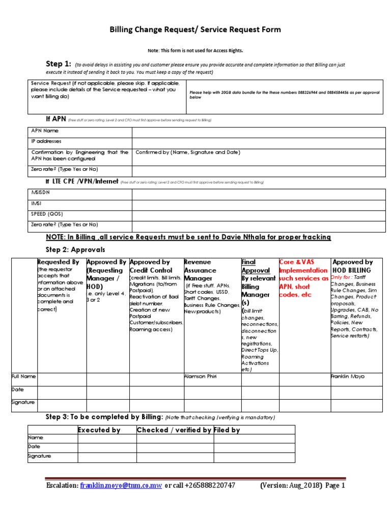 Billing Change and Service Request Form | PDF | Roaming | Cyberspace