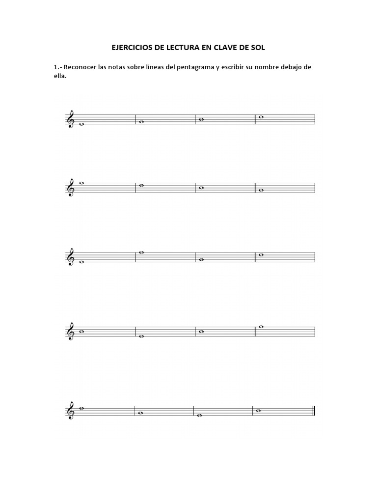 EJERCICIOS DE LECTURA EN CLAVE DE SOL Lineas