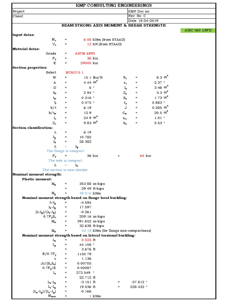 Flexure Strength of MC6x15.1 | PDF | Solid Mechanics | Elasticity (Physics)