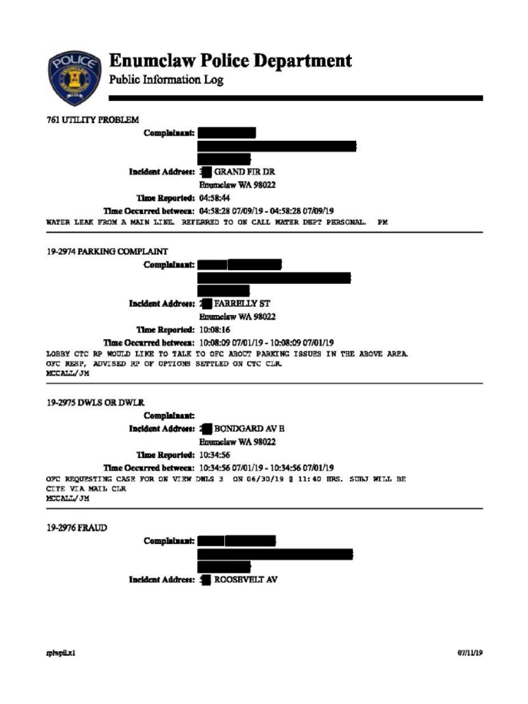 Enumclaw Police Department Crime Log | PDF | Law Enforcement | Crime ...