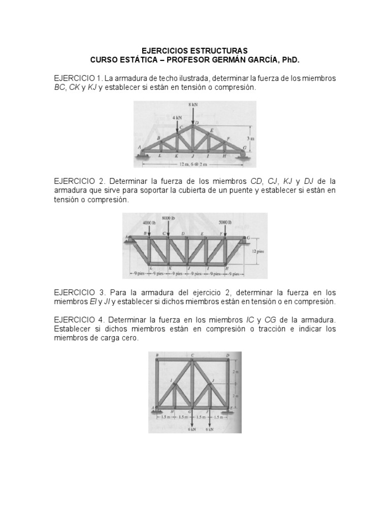 Ejercicios de Estructuras - Curso Estática | PDF | Fuerza | Masa