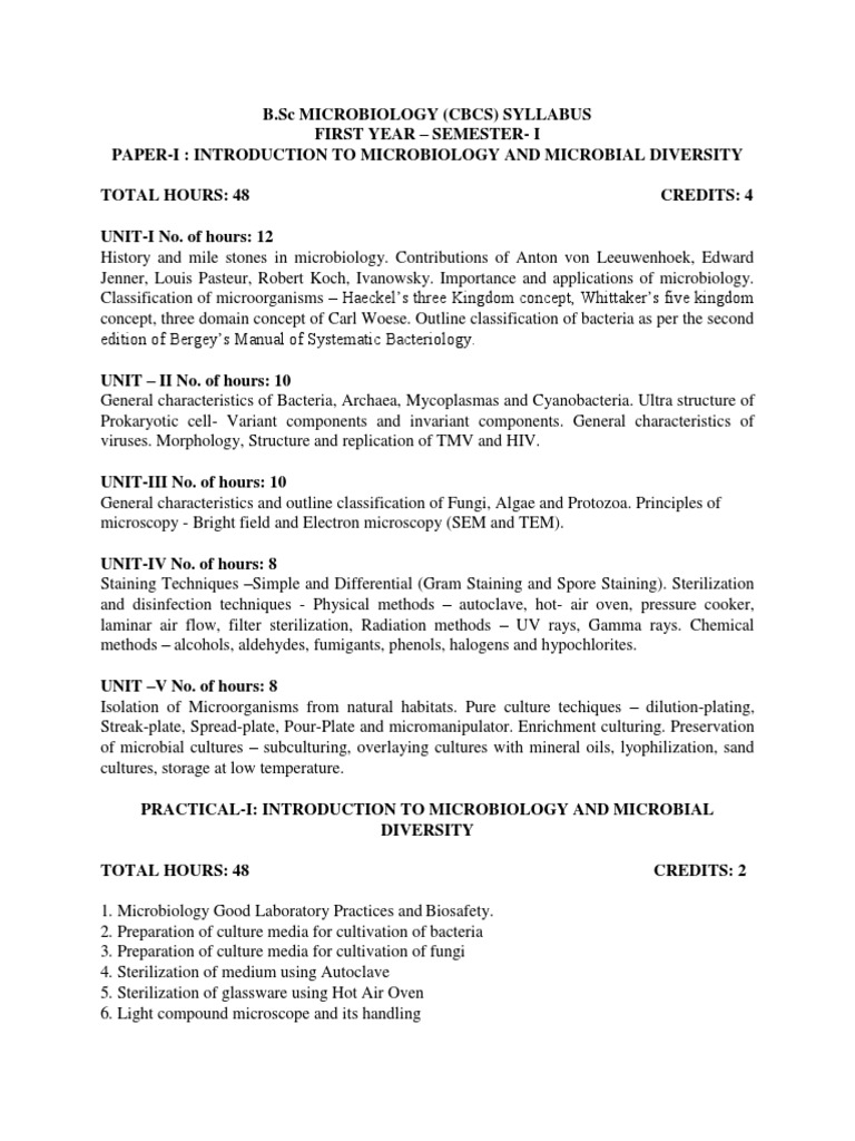 BSC Microbiology CBCS Syllabus | PDF | Infection | Microorganism
