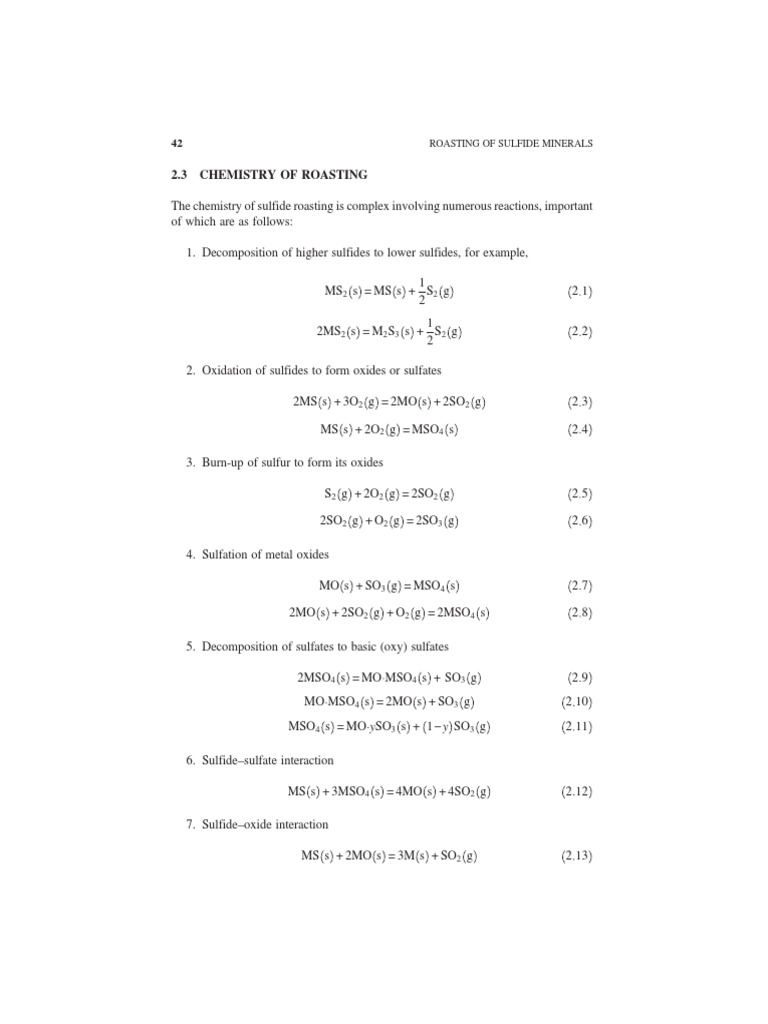 Roasting of Sulfide Minerals: The Chemistry of Roasting | PDF