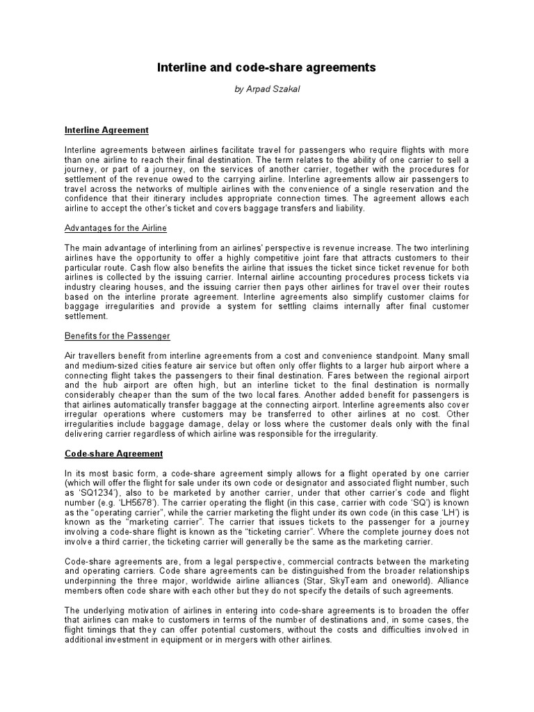 Interline and Code Share Agreements PDF | PDF | Airlines | Airport