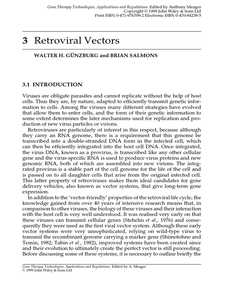 Retroviral Vectors | Download Free PDF | Retrovirus | Viral Vector