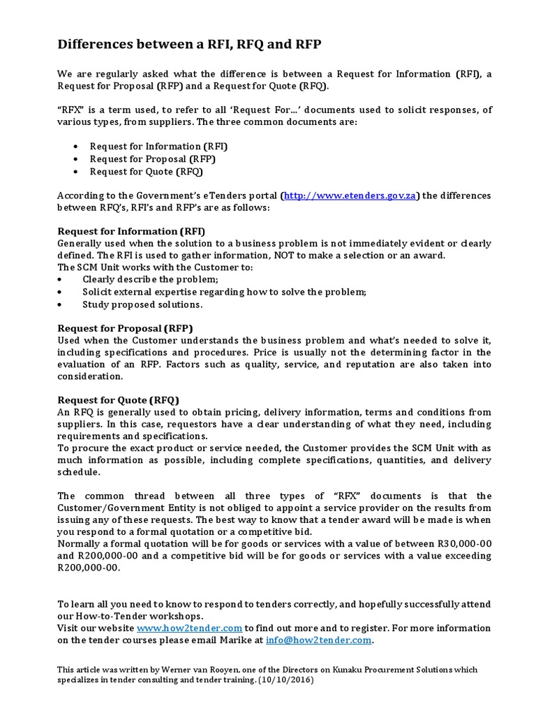 Differences between a RFI, RFQ and RFP: Request for Information (RFI ...
