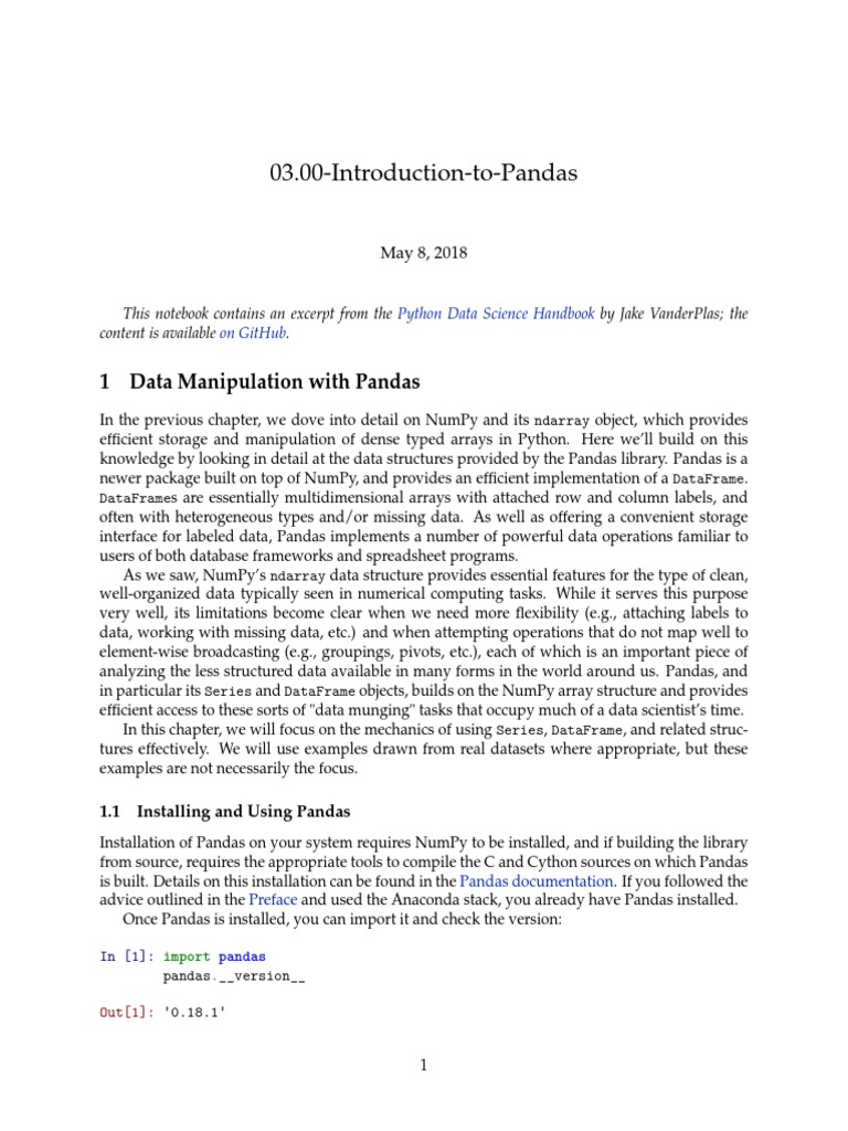 Introduction To Pandas | PDF | Array Data Structure | Data
