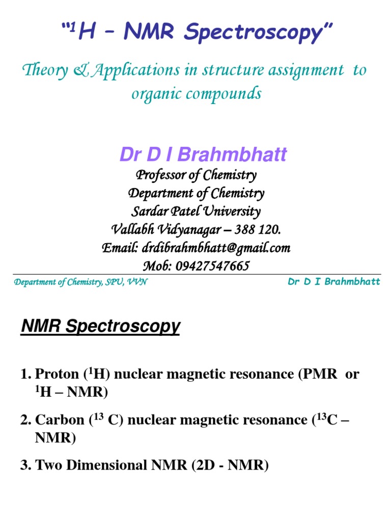 1H - NMR Spectros | PDF | Nuclear Magnetic Resonance | Nuclear Magnetic Resonance Spectroscopy