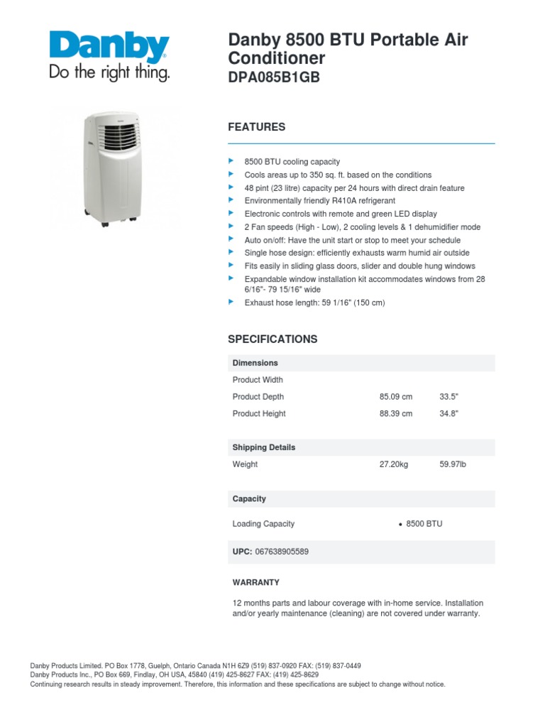 Danby AC Portable - Product Specifications PDF | PDF | Air Conditioning ...