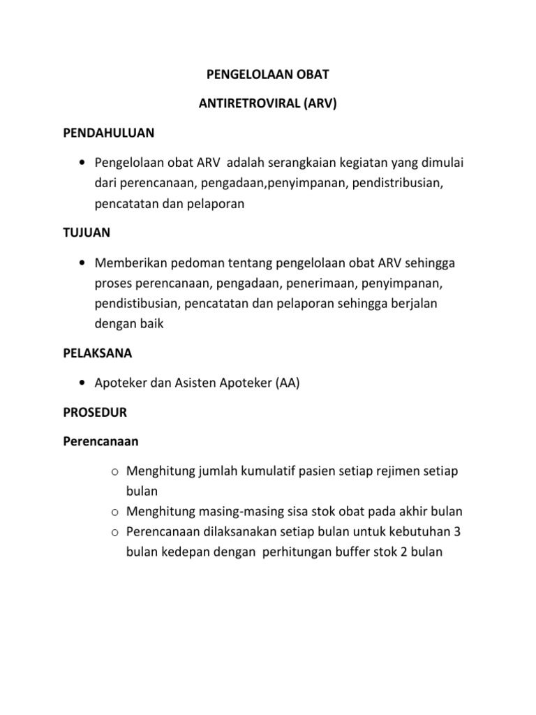 Pengelolaan Obat Antiretroviral (ARV): Pedoman dan Prosedur | PDF