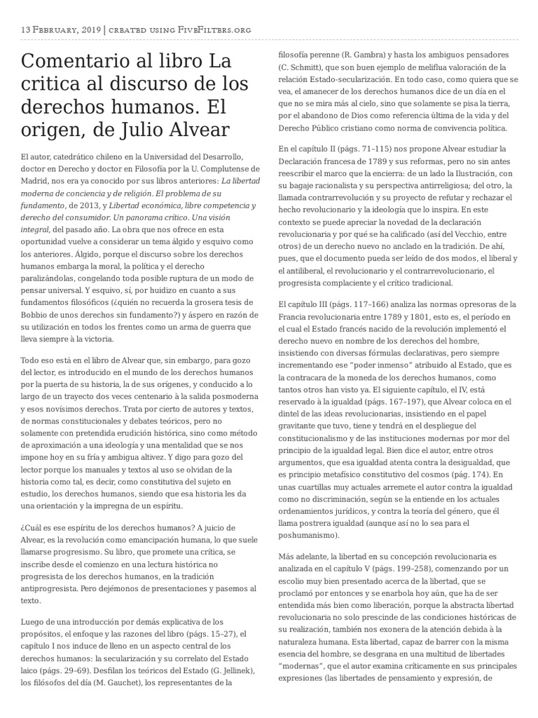 Comentario Al Libro “La Crítica Al Discurso de Los Derechos Humanos. El ...